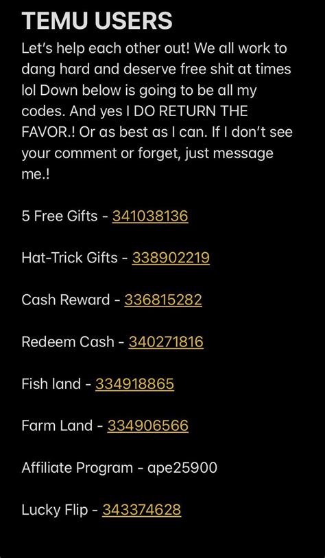 temu users lets get free stuff code 4 code💙 r temu old users
