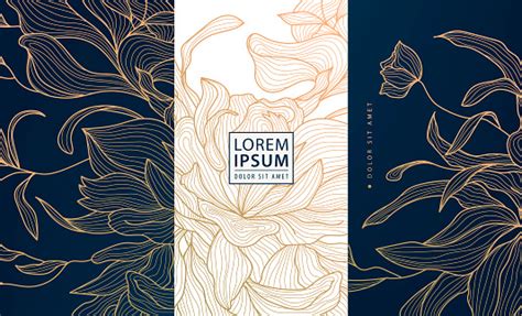 벡터 디자인 요소 레이블 프레임 청첩장 소셜 넷 스토리 포장 고급 제품 향수 비누 와인 세트 선 황금 배경 나뭇잎이있는 꽃 패턴 금색에 대한 스톡 벡터 아트 및 기타 이미지