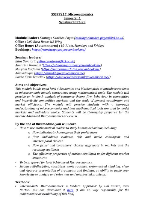 5sspp217 Microeconomics 5sspp217 Microeconomics Semester 1 Syllabus 2022 Module Leader