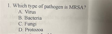 Solved Which type of pathogen is MRSA?A. ﻿VirusB. | Chegg.com