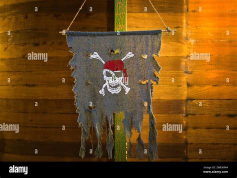 Skull And Bones Pirate Banner Also Known As A Jolly Roger Flag
