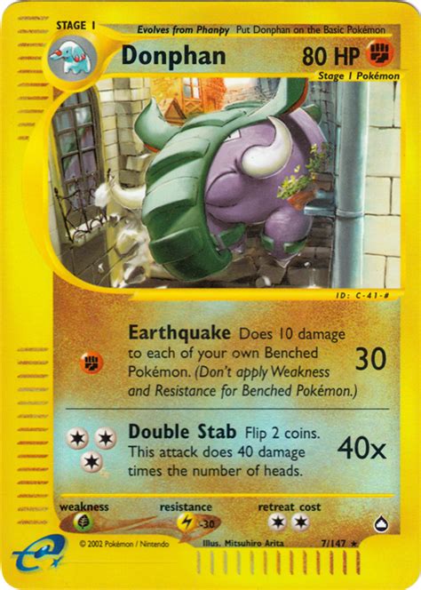 Pokémon e Card Series Aquapolis Card Donphan Parallel Reverse Holo Arcade Game Cards