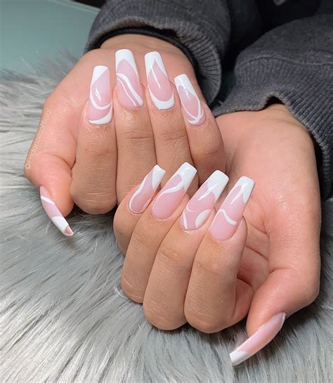 Coffin White Nails With Designprivacy