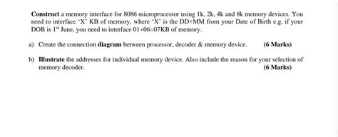 Solved Construct A Memory Interface For 8086 Microprocessor
