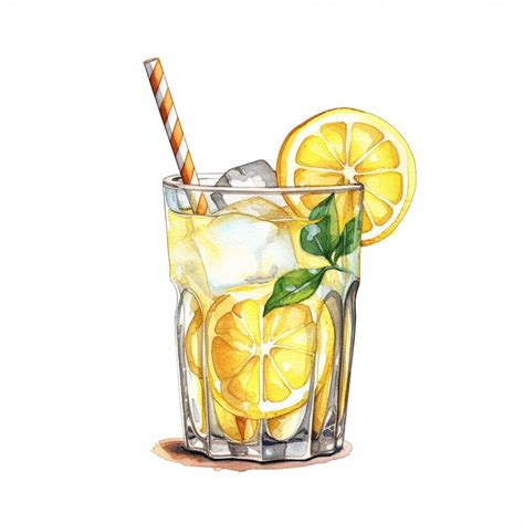 Premium Photo A Swirling Glass Of Lemonade Simple Watercolor Sketch And White Background