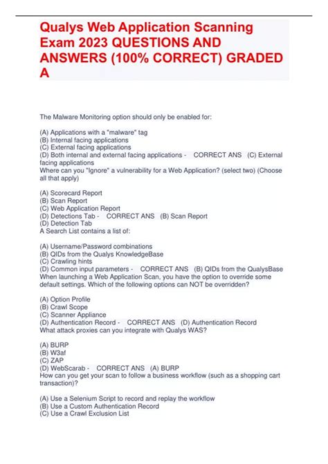 Qualys Web Application Scanning Exam 2023 Questions And Answers 100