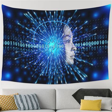 Tequan Binary Code Cyborg Robot Pattern Large Tapestry Aesthetic Tapestries Wall Hanging For