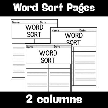 Blank Word Sort 2 Columns By ADHTeach TPT