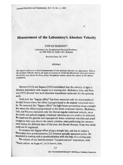 marinov measurement of laboratory absolute velocity pdf