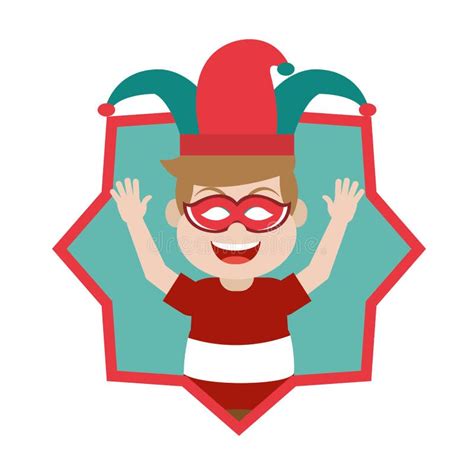 Ragazzo Felice Con Il Cappello Del Giullare E Maschera Dentro La Stella