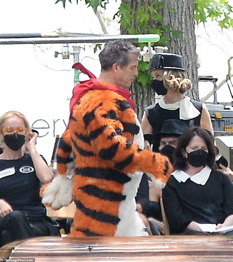 Hugh Grant Dons A Tony The Tiger Suit With Jerry Seinfeld On The Set Of