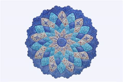 ظروف مینا کاری اصفهان؛ بشقاب شکلات خوری گلدان 2 رنگ آبی سبز آراد برندینگ