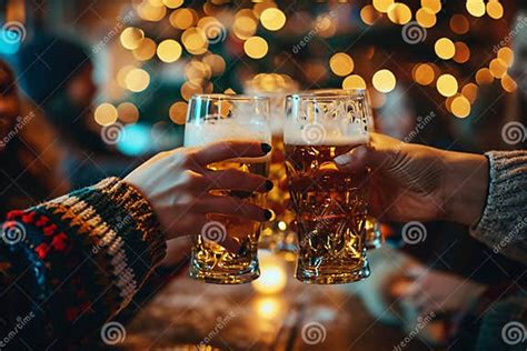 Hands Holding Beer Glass Toasting Cheer Beer Friends Gathering At