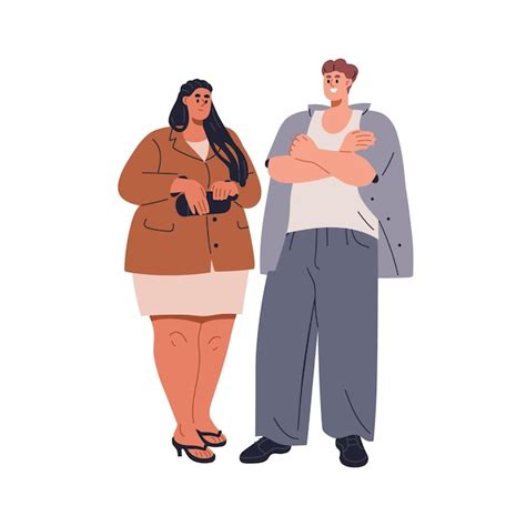 Premium Vector Happy Couple Fat Man And Chubby Woman Standing Talking