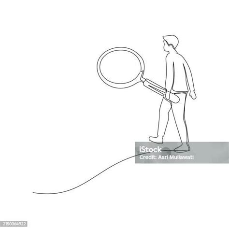 거대한 돋보기를 사용하여 데이터를 검색하는 사업가의 연속 선화 디자인 비즈니스 데이터 검색 및 분석 솔루션 일러스트레이션 및 개념 개념에 대한 스톡 벡터 아트 및 기타