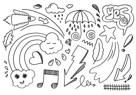 Hand Drawn Cute Doodle Set On White Background Doodle Design Elements