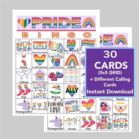 Pride Bingo Pride Month Lgbtq Party Game Digital Download Etsy
