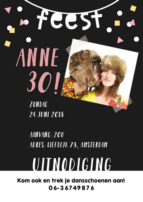 Uitnodiging Feestje Foto Confetti Kaartje2go