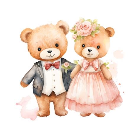 Premium Vector Teddy Bear Couple Watercolor Paint