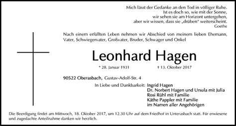 Traueranzeigen Von Leonhard Hagen Trauer Nn De