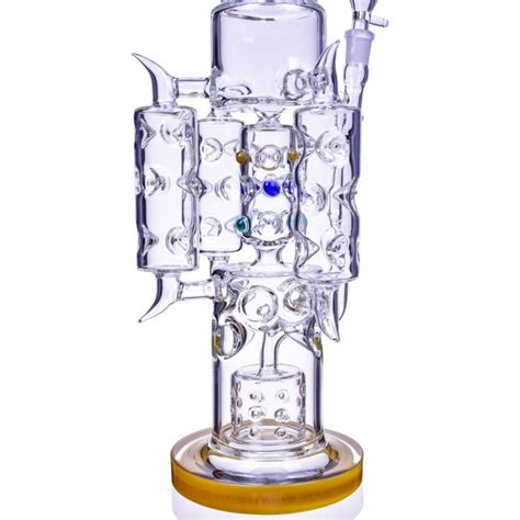 Barrel Glass 20 Triple Chamber Bong With Multi Barrel Perc Yellow Bongs And Water Pipes The