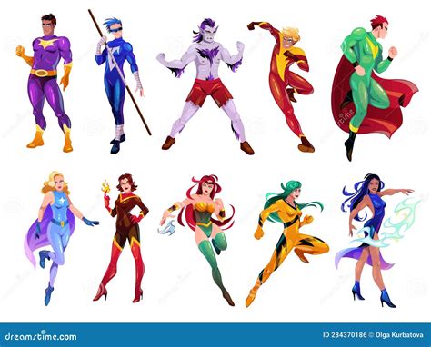 Superheroes Characters Cartoon Heroes Mascots Set Strong Men And