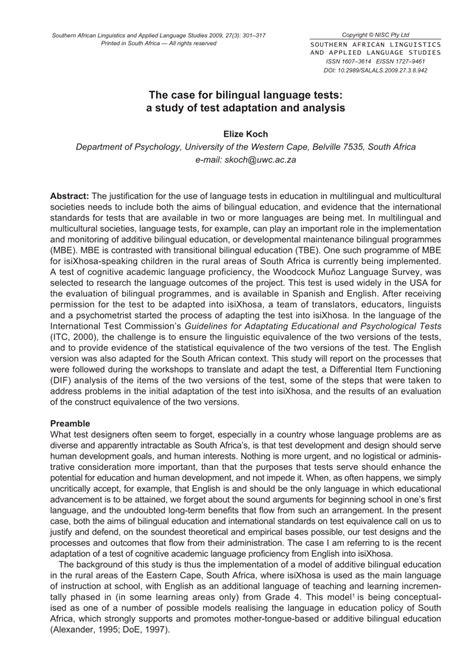 Pdf The Case For Bilingual Language Tests A Study Of Test Adaptation