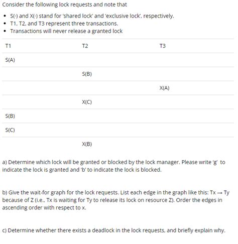 solved consider the following lock requests and note that