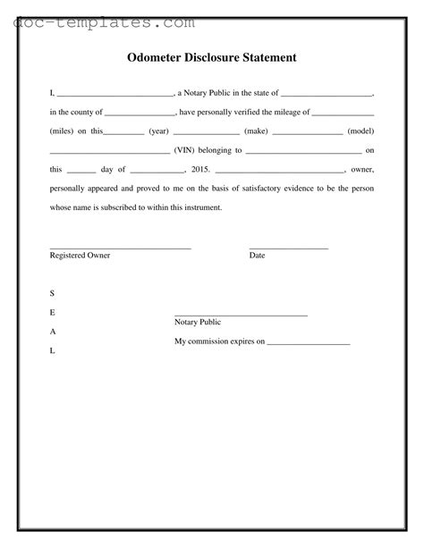 Free Notarized Odometer Statement Template Simple Pdf Form