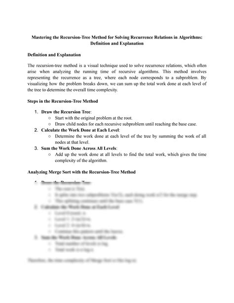 Solution Recursion Tree Method For Solving Recurrences Studypool