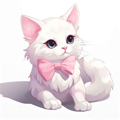 Premium AI Image A White Cat With Pink Bow Tie And A Pink Bow Tie