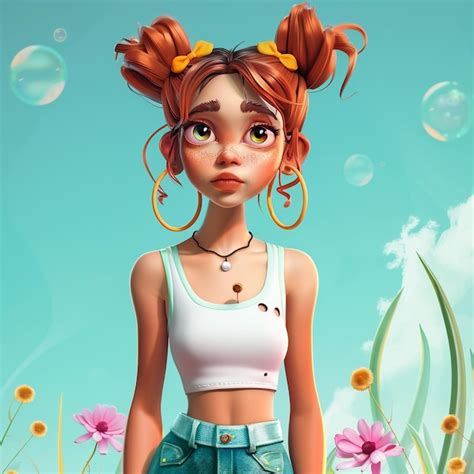 Premium Photo A Cartoon Girl With Red Hair And Yellow Earrings Is