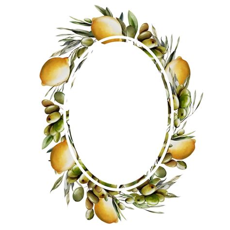 Premium Photo Watercolor Wreath With Lemon And Green Leaves