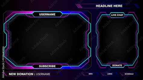 Game Live Stream Interface Overlay Frames For Gamer Broadcast Online