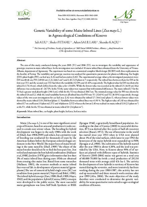 Pdf Genetic Variability Of Some Maize Inbred Lines Zea Mayslin Agroecological Conditions