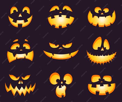 Premium Vector A Set Of Silhouettes Of Faces On Halloween Illuminated