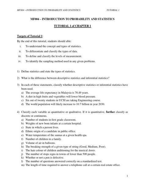 Tutorial 1 Pdf Statistics Sampling Statistics