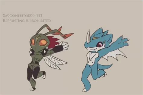 Paildramon Xv Mon Stingmon Leafmon Chicomon And 1 More Digimon And 2 More Drawn By