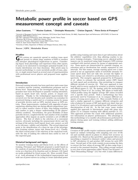 Pdf Metabolic Power Profile In Soccer Based On Gps Measurement