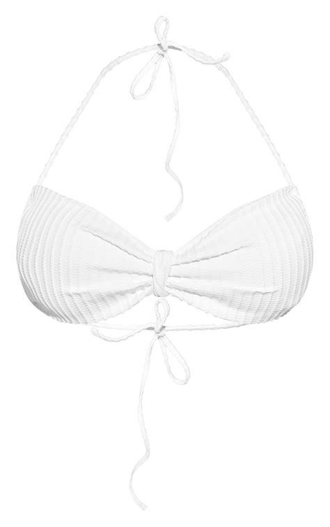 White Textured Knot Bikini Top Swimwear Prettylittlething Usa