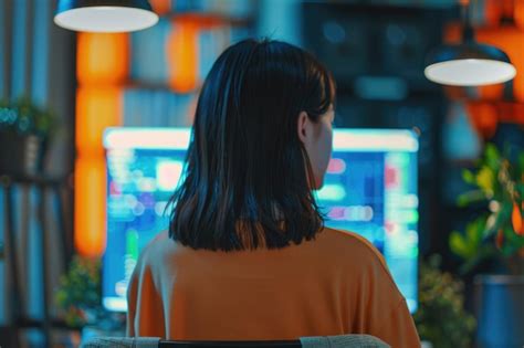 Premium Photo Asian Woman Works Remotely On Ai Data Mining Project