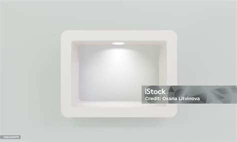 빈 흰색 둥근 직사각형 선반 또는 Led 스포트라이트 3d 모형이 있는 벽에 틈새 0명에 대한 스톡 벡터 아트 및 기타 이미지 0명 Led 조명 가구 Istock