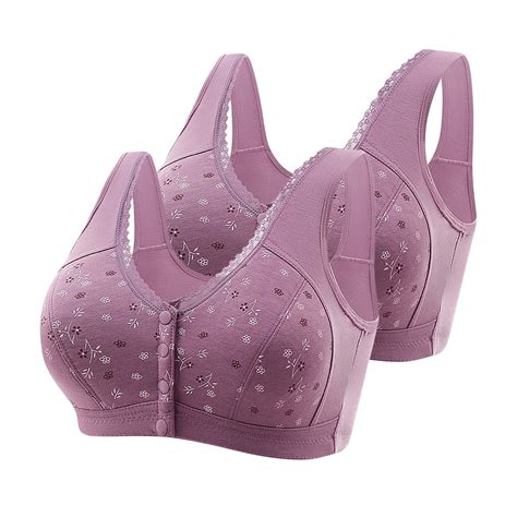 Erwazi 2 Pack Womens Front Closure Full Figure Bras Comfort Wireless Bra Push Up Everyday Bras