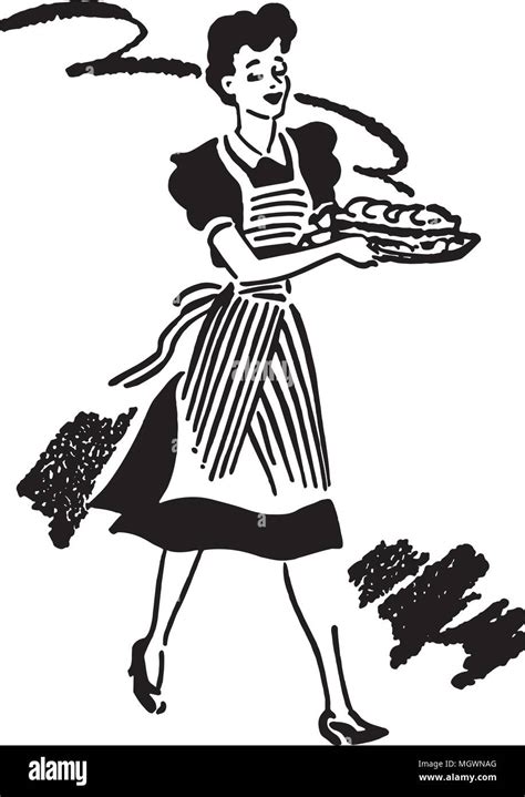 Waitress Serving Food Retro Clipart Illustration Stock Vector Image