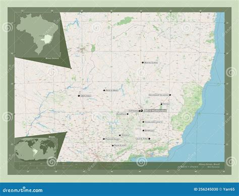 Minas Gerais Brazil Osm Puntos Etiquetados De Ciudades Stock De