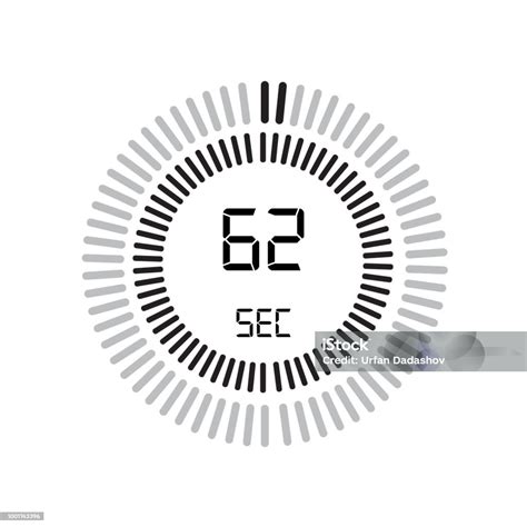 The 62 Seconds Icon Digital Timer Clock And Watch Timer Countdown Symbol Isolated On White