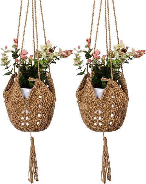 Spann Hanging Planters Baskets Jute Rope Macrame Plant Hanger Wall