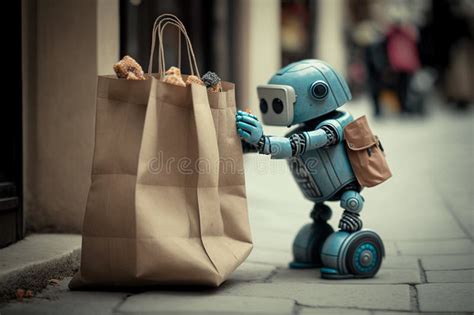 Artificial Inteligence Robot Smart Robot Helping Humans With Shopping