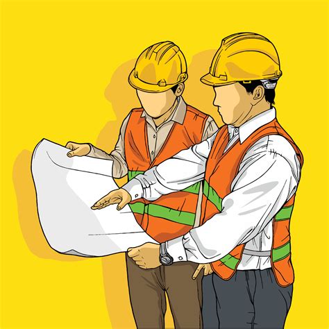 Line Art Hand Drawn Illustration Of A Construction Worker And Architect Repairman And Engineer