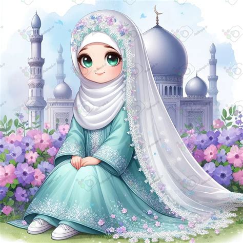 بک گراند کودکانه دختر زیبای پیراهن آبی با شال سفید حریر کنار گلها با پس